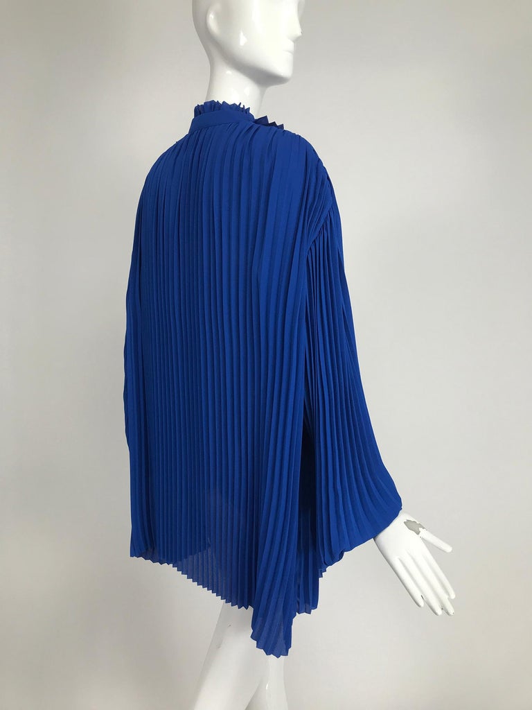 Balenciaga Resort 2017 Multi Style Royal Blue Pleated Tunic Blouse 42 ...