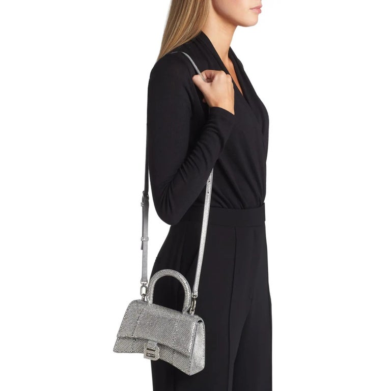 Balenciaga Rhinestones Silver Hourglass XS Handbag at 1stDibs