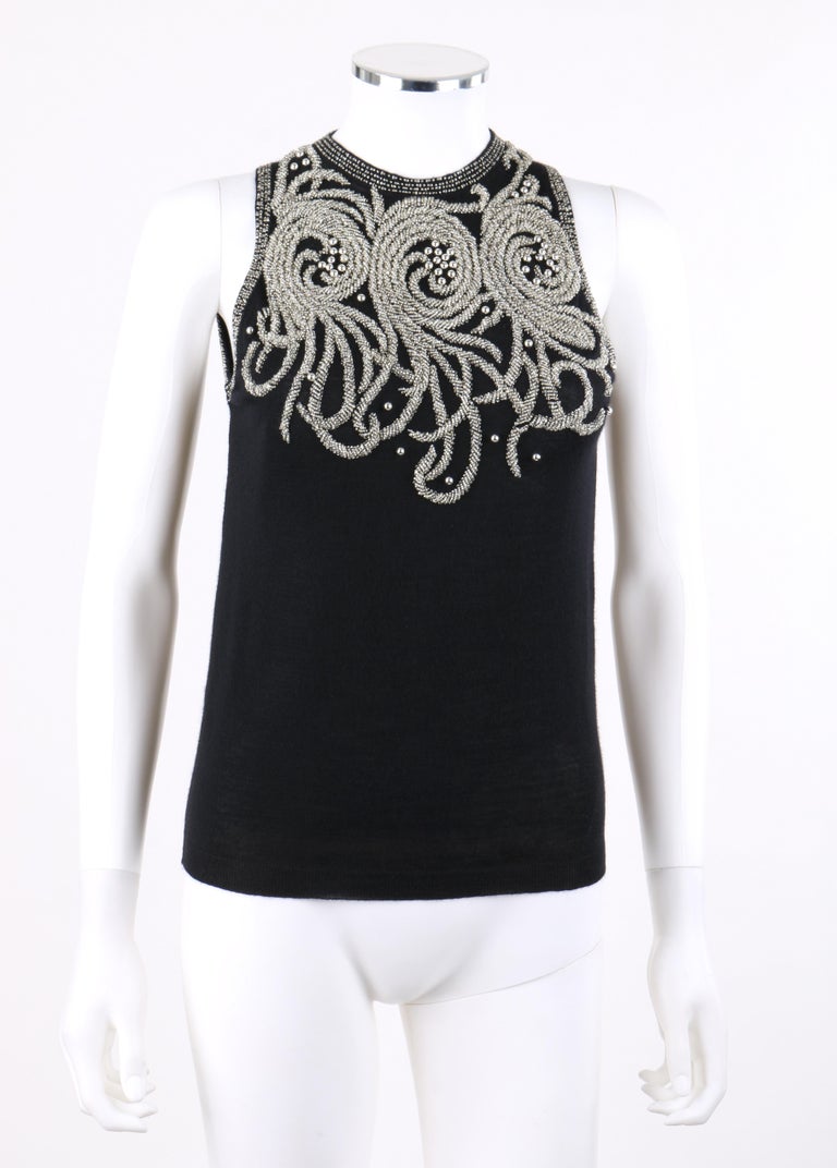BALENCIAGA S/S 2006 Black Silver Beaded Cashmere Sleeveless Sweater Top ...