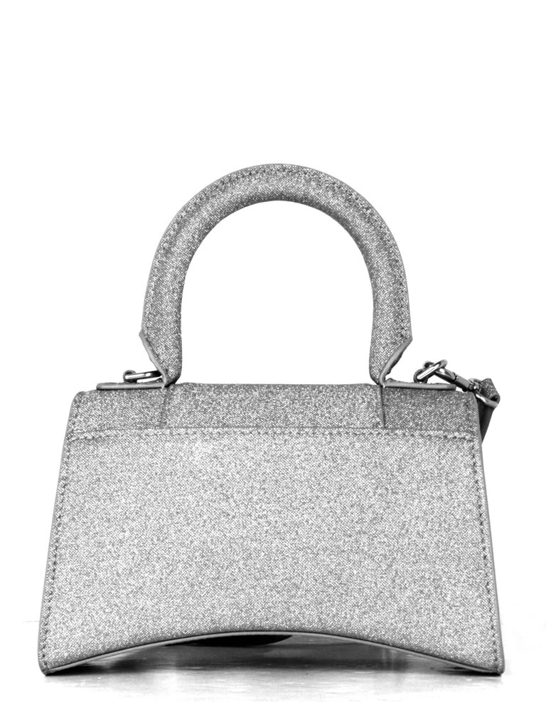 Balenciaga Silver Glitter Hourglass XS Top Handle Crossbody Bag For ...