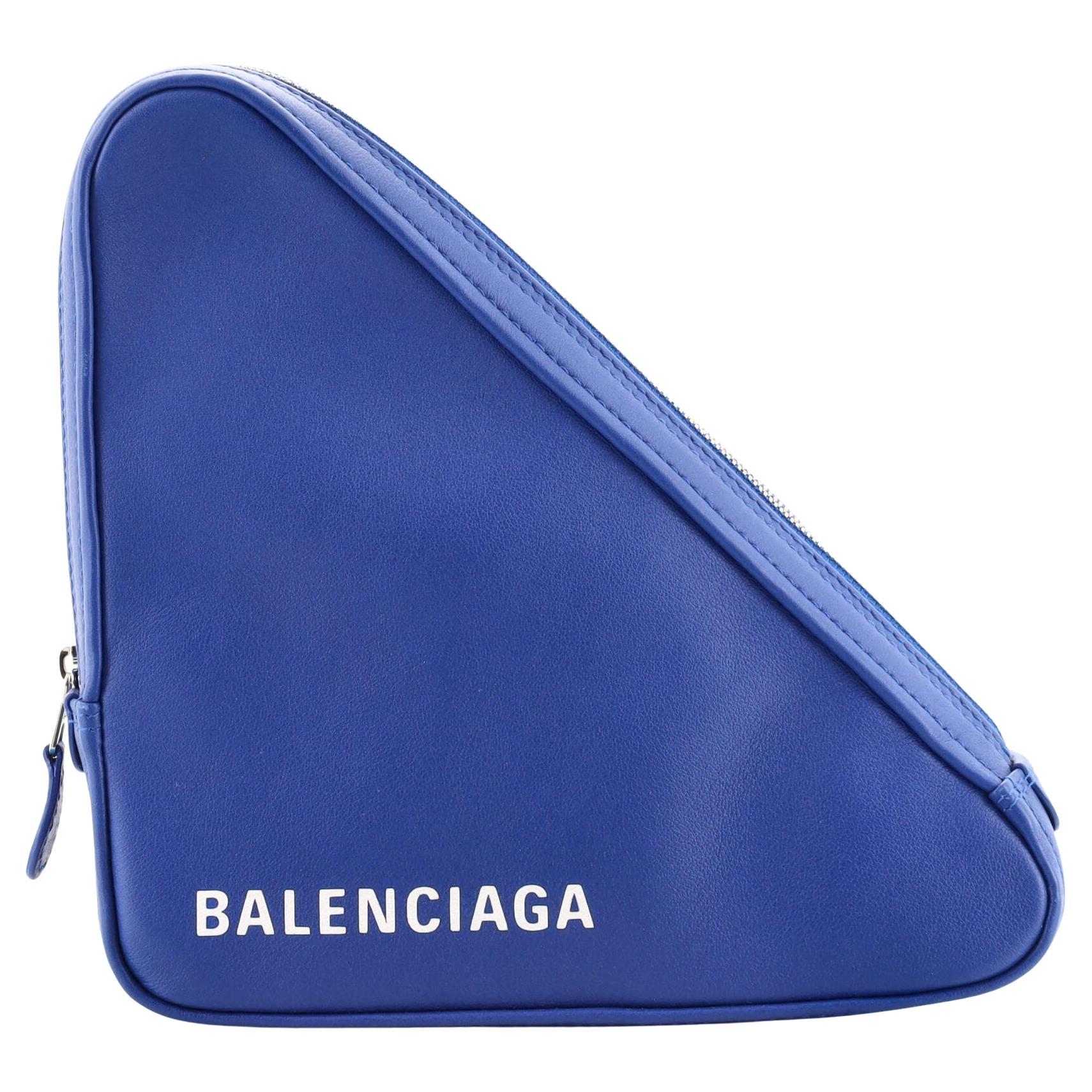 Balenciaga Blue Leather Logo Trifold Wallet with leather, gold-tone ...