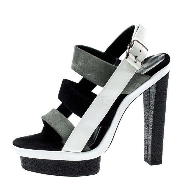 Balenciaga Tricolor Suede and Leather Open Toe Cage Sandals Size 37 For ...