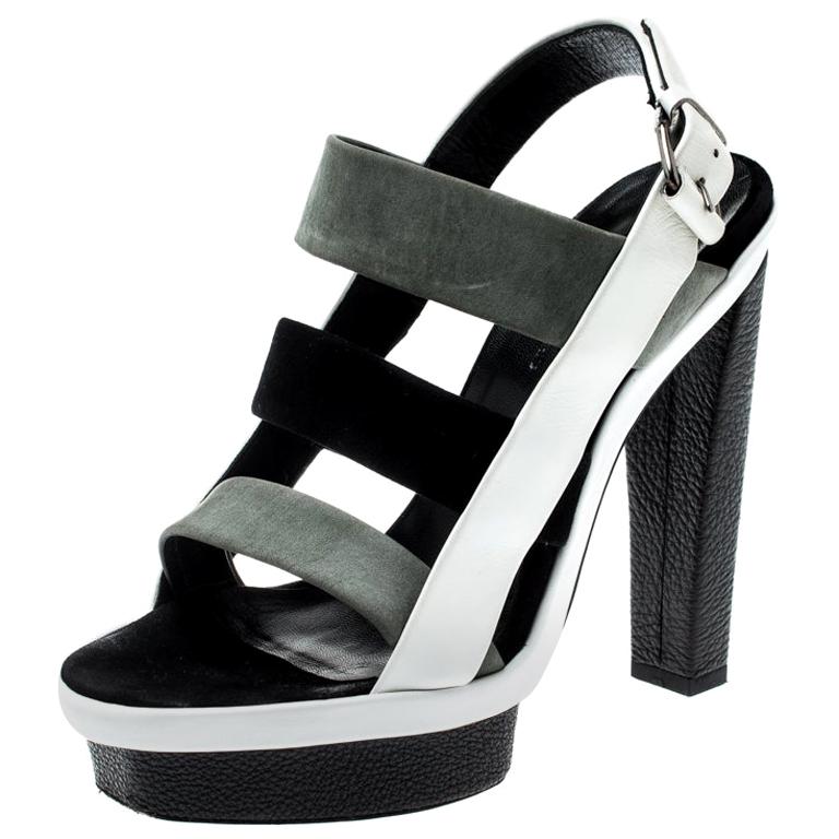 Balenciaga Tricolor Suede and Leather Open Toe Cage Sandals Size 37 For ...