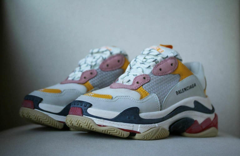 Balenciaga Triple S Logo Embroidered Leather Sneakers at 1stdibs