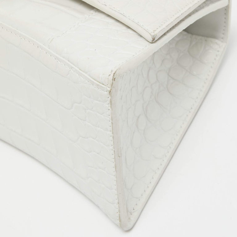 Balenciaga White Croc Embossed Leather S Hourglass Top Handle Bag For ...