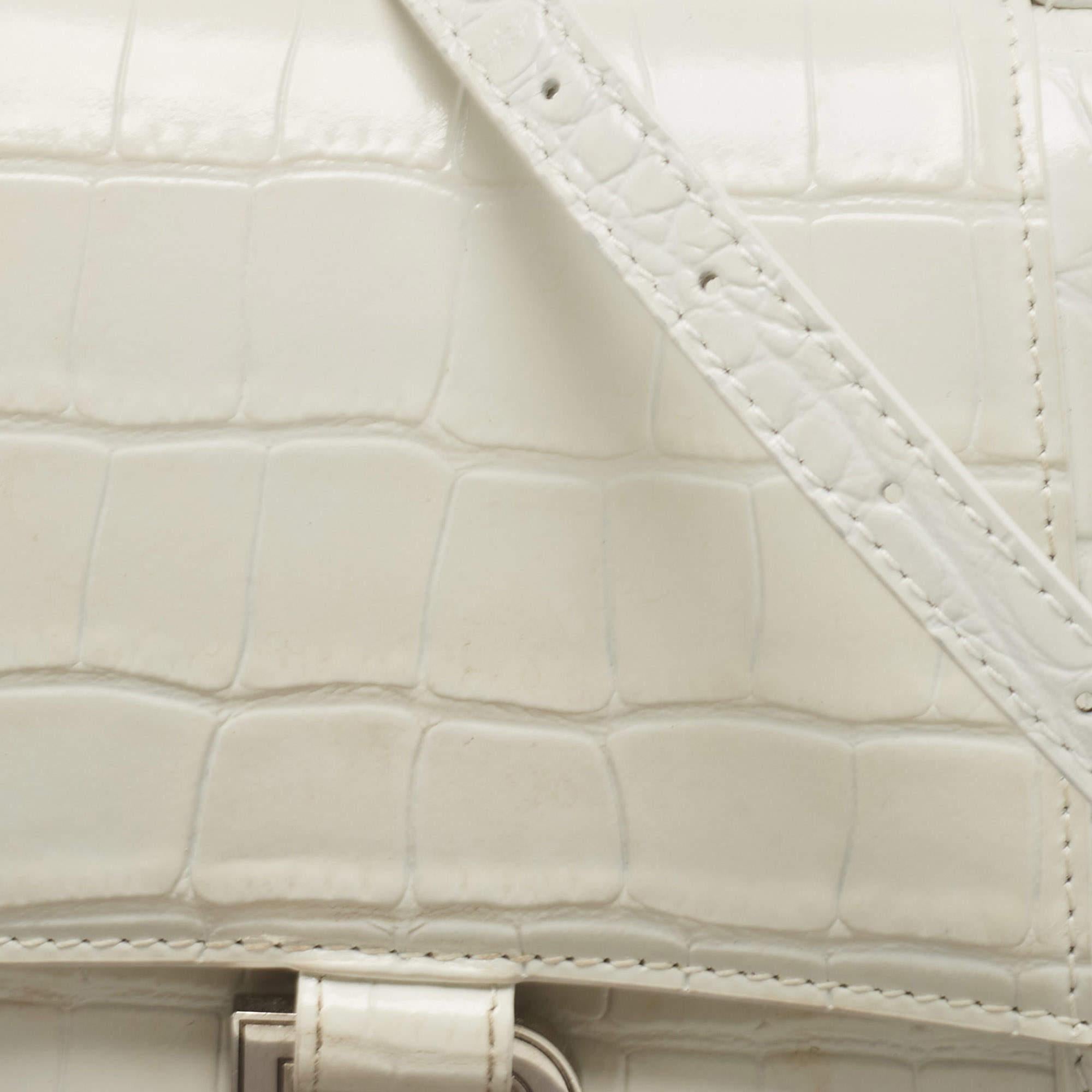 Balenciaga White Croc Embossed Leather Small Hourglass Top Handle Bag ...