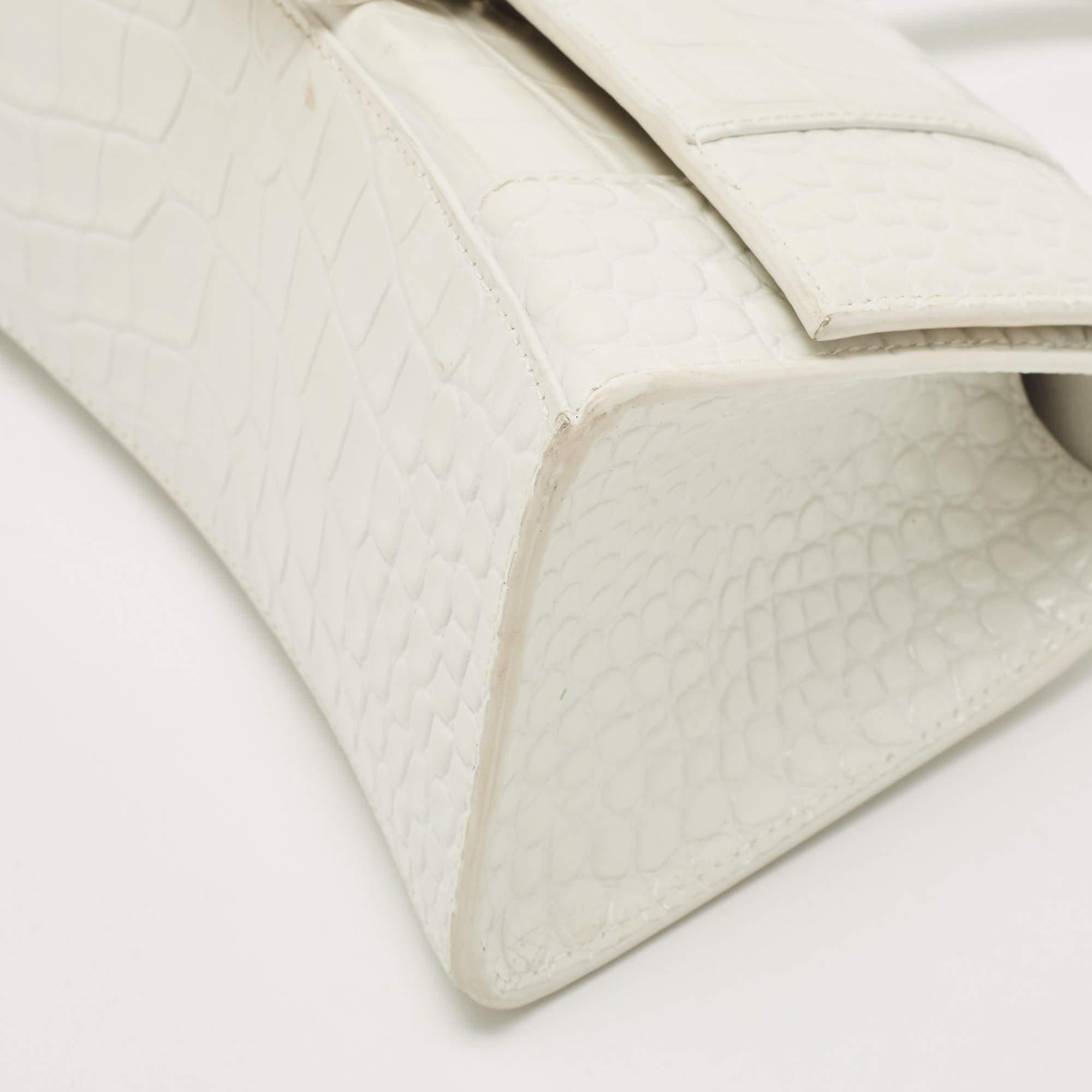 Balenciaga White Croc Embossed Leather Small Hourglass Top Handle Bag ...