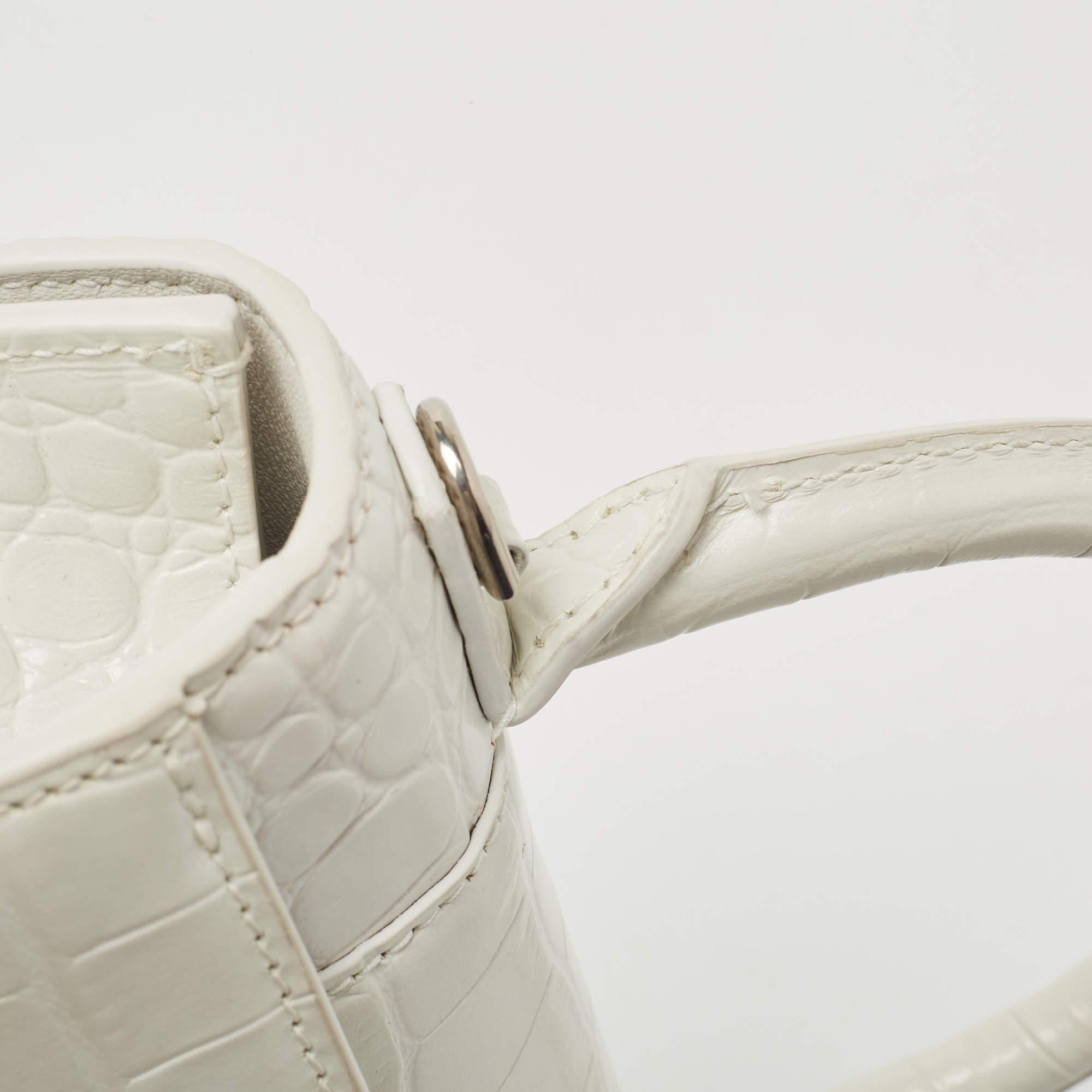 Balenciaga White Croc Embossed Leather XS Hourglass Top Handle Bag For ...