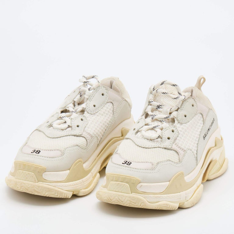 Balenciaga White/Grey Leather and Mesh Triple S Sneakers Size 38 For ...