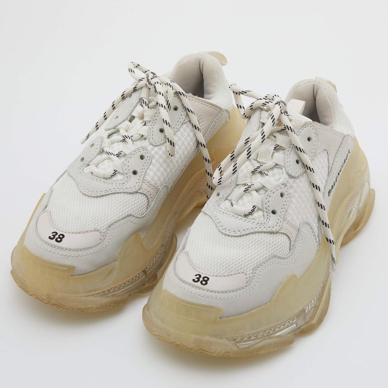 Balenciaga White Leather and Mesh Triple S Clear Sneakers Size 38 For ...