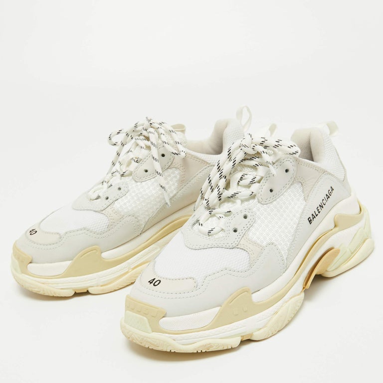 Balenciaga White Leather and Mesh Triple S Sneakers Size 40 For Sale at ...