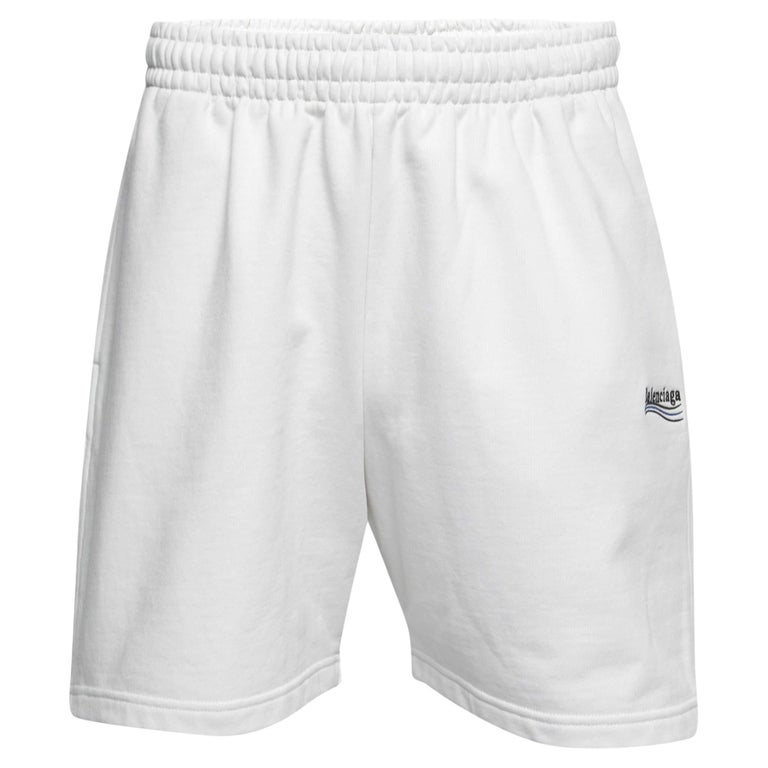 Balenciaga White Logo Embroidered Cotton Shorts S For Sale at 1stDibs