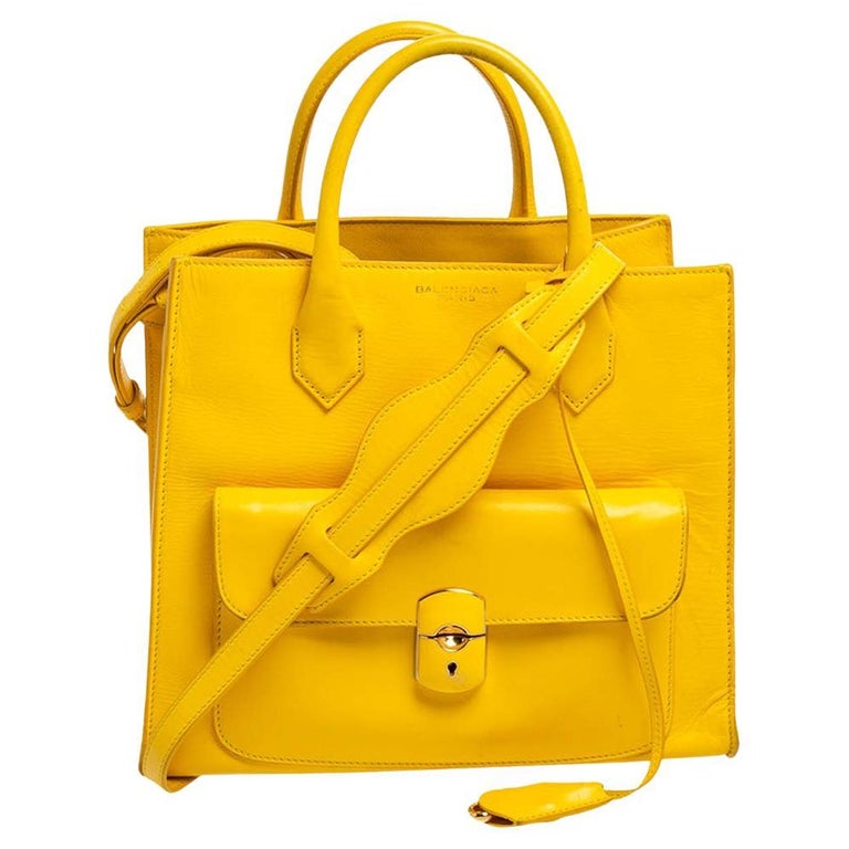 Balenciaga Yellow Leather Padlock All Afternoon Tote For Sale at 1stDibs
