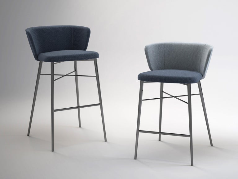 Baleri Italia Large Kin Bar Stool in Blue Fabric by Radice Orlandini ...