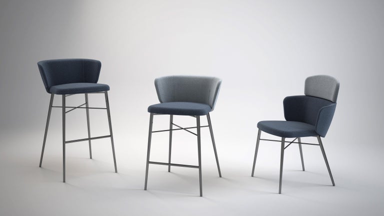 Baleri Italia Large Kin Bar Stool in Blue Fabric by Radice Orlandini ...