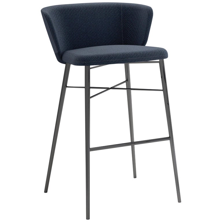 Baleri Italia Large Kin Bar Stool in Blue Fabric by Radice Orlandini ...