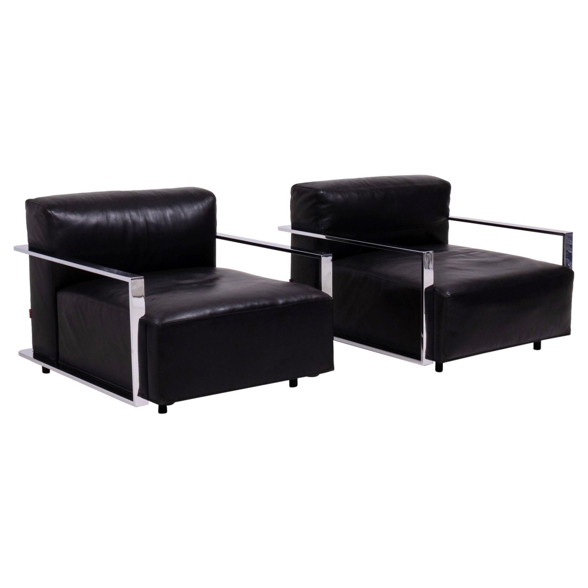 Baleri Italia St Martin Armchairs in Black Leather, Set of 2 For Sale ...