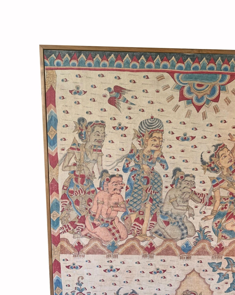 Bali Hindu Textile Framed 'Kamasan' Painting, Indonesia C. 1950 at 1stDibs