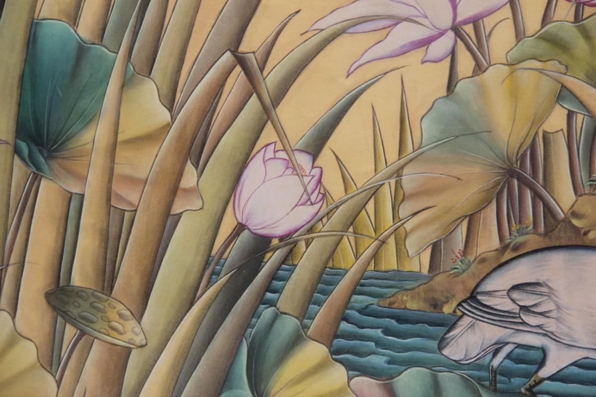 Bali Oil on Fabric Painted with Calla Lily Flowers Water Lilies Very ...