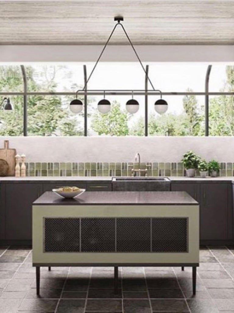 Balise Pendant Light in Brass with 4 Opal Glass Globes For Sale at 1stDibs