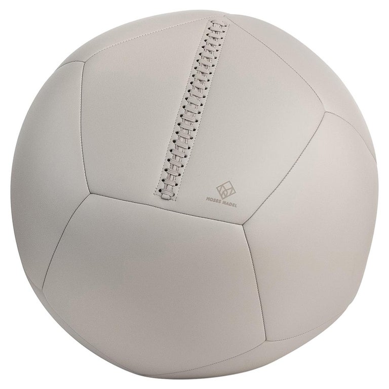 Ball Ottoman 18" in Greige Leather by Moses Nadel For Sale at 1stDibs