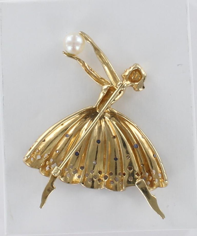 Ballerina Dancing Pin in 14 Karat For Sale at 1stDibs