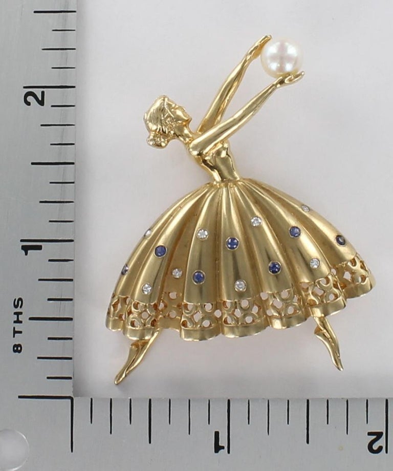 Ballerina Dancing Pin in 14 Karat For Sale at 1stDibs