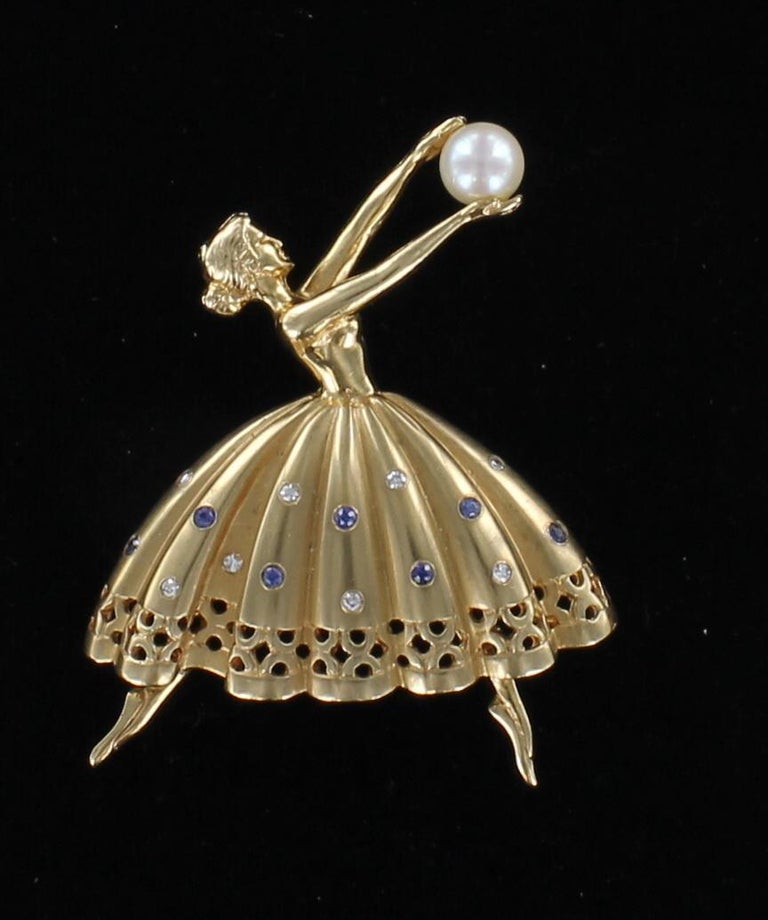Ballerina Dancing Pin in 14 Karat For Sale at 1stDibs
