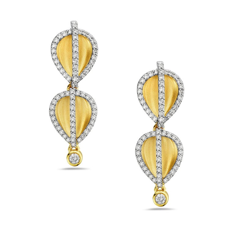 Balloon Shaped Twin Connected Earrings with Diamonds Made in 14k Yellow ...