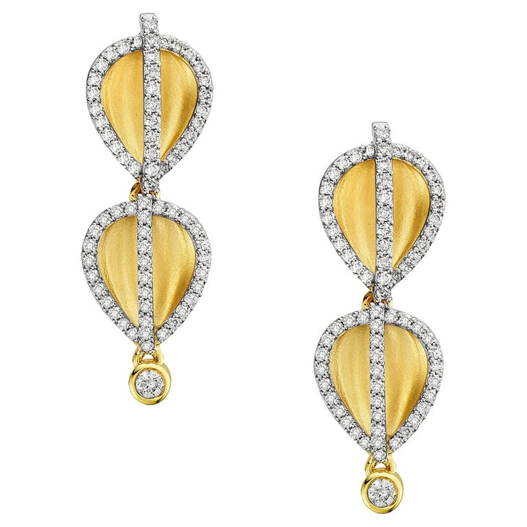Balloon Shaped Twin Connected Earrings with Diamonds Made in 14k Yellow ...