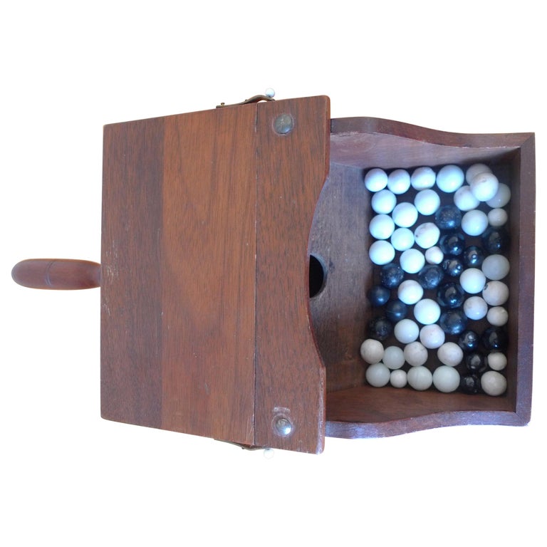 Ballot Box with Black and White Glass Balls in Handheld Lidded Walnut ...