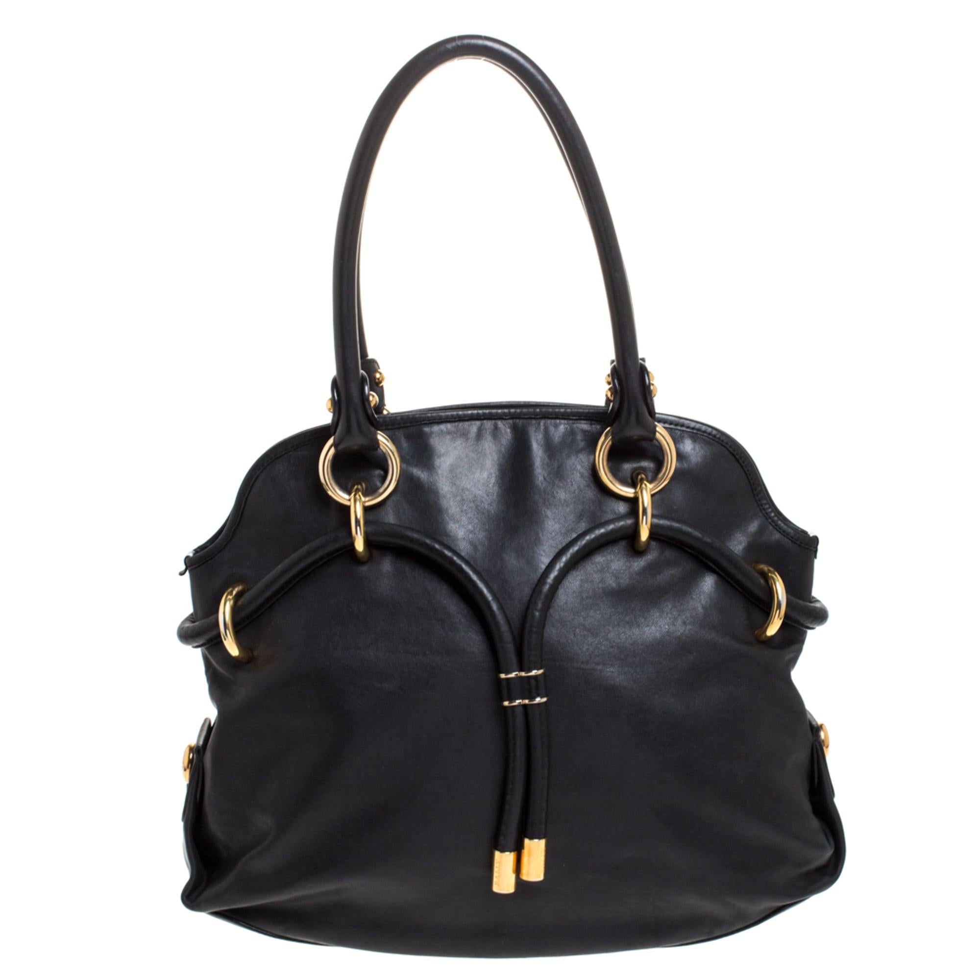 Bally Black Leather Drawstring Tote at 1stDibs