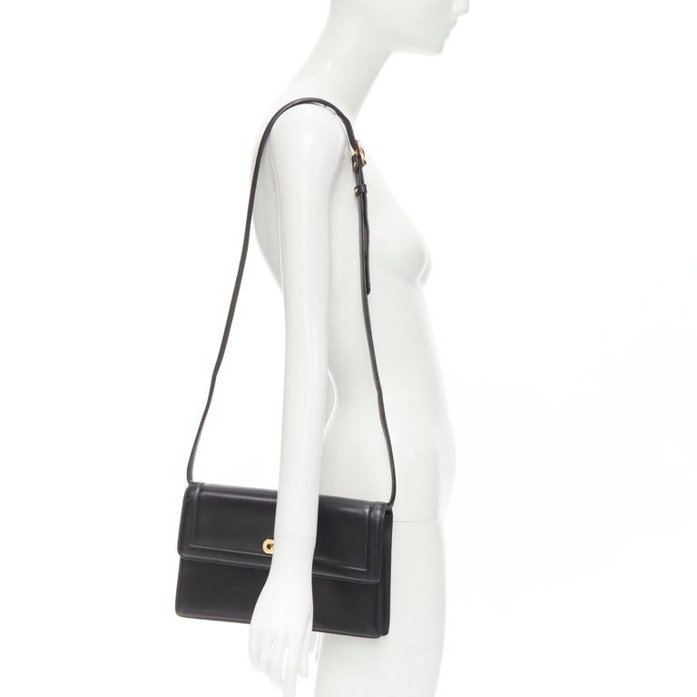 BALLY black smooth leather gold ring lock magnetic flap shoulder bag ...