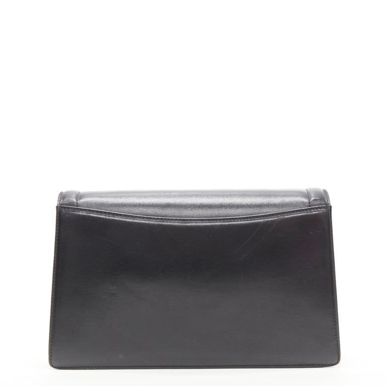 BALLY black smooth leather gold ring lock magnetic flap shoulder bag ...