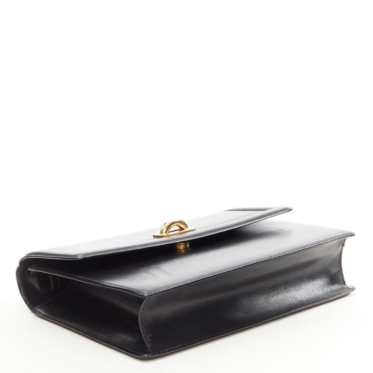 BALLY black smooth leather gold ring lock magnetic flap shoulder bag ...