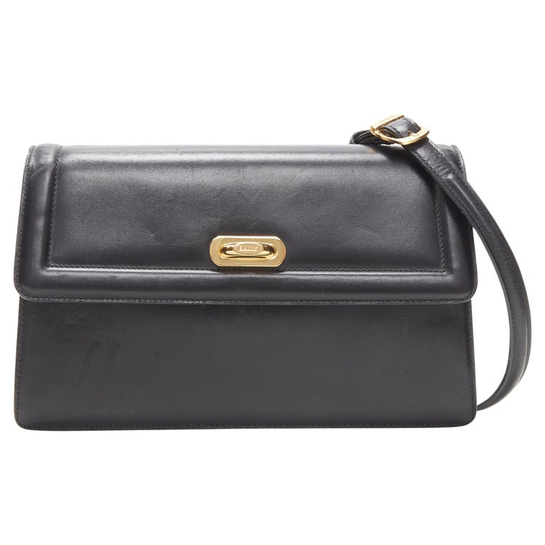 BALLY black smooth leather gold ring lock magnetic flap shoulder bag ...
