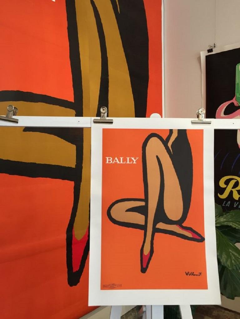 Bally Orange Small linen backed Original Vintage Poster at 1stDibs