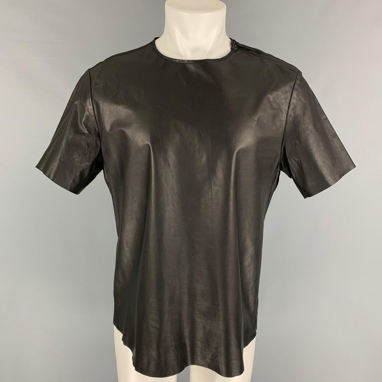 BALLY Size L Black Leather Crew-Neck Pullover For Sale at 1stDibs