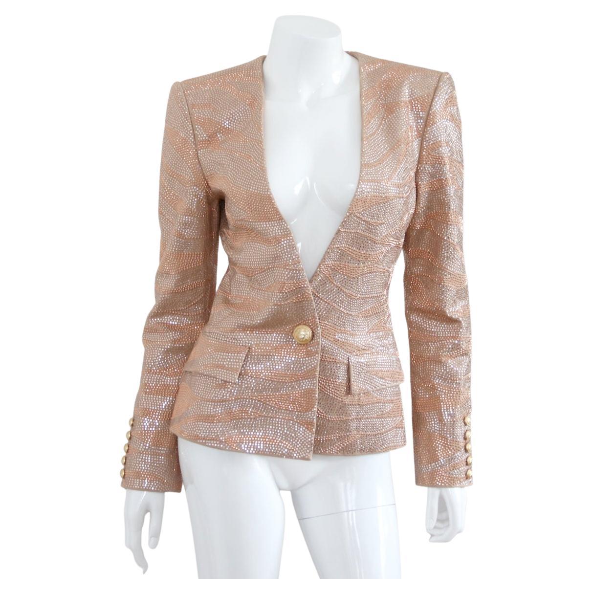 BALMAIN 2014 Beige-Pink Nude Crystal Embellished Zebra Print Jacket ...