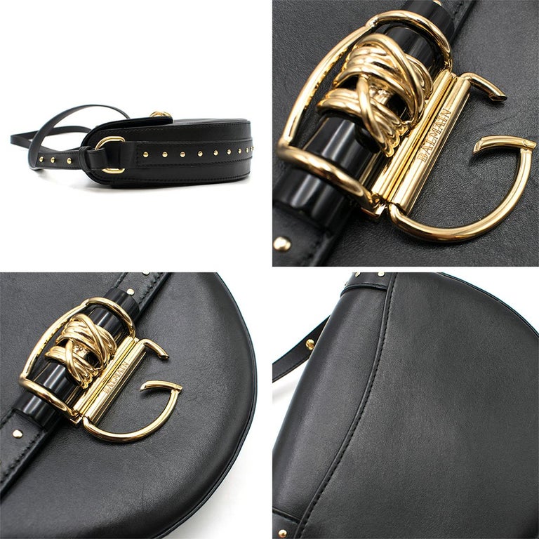 Balmain 44-18 Glove Black Leather Crossbody Bag w/Studs For Sale at 1stDibs