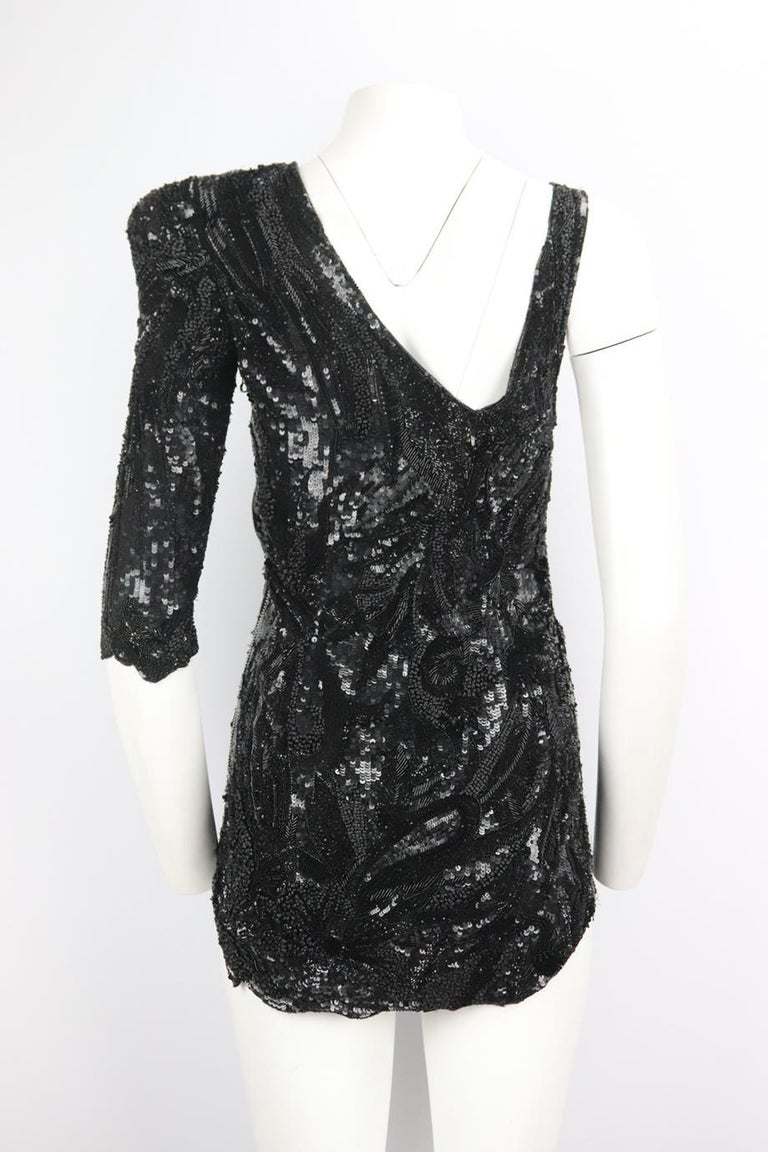 Balmain Asymmetric Sequin Embellished Silk Blend Mini Dress Fr 38 Uk 10 ...