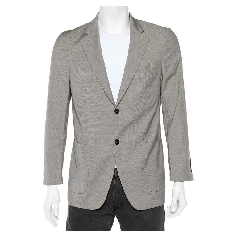 Balmain Beige Checkered Wool Button Front Blazer XS For Sale at 1stDibs