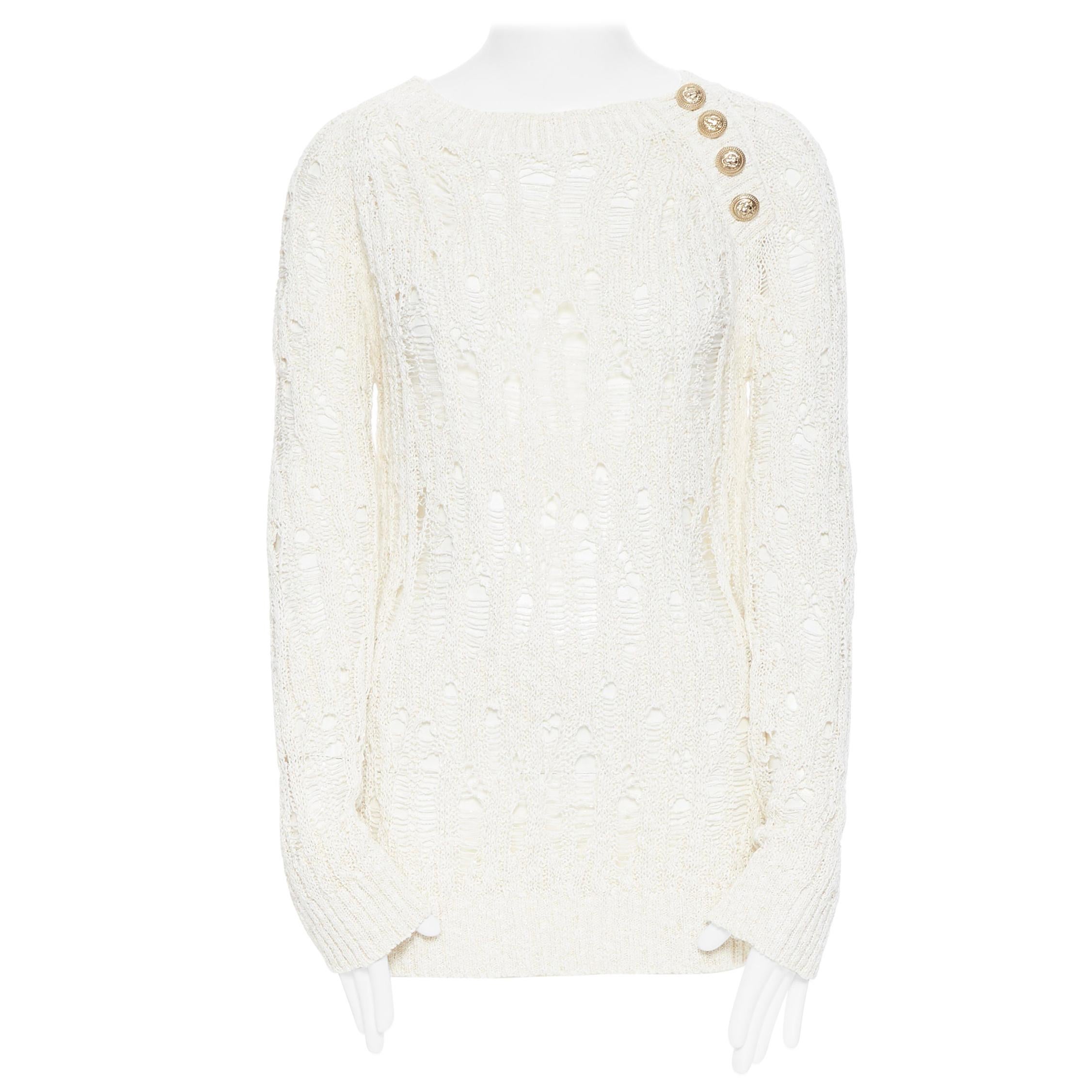 Balmain Pale Pink Wool Cropped High Neck Sweater S For Sale at 1stDibs