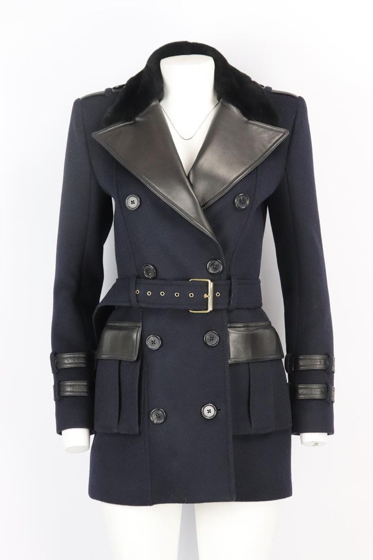 Balmain Belted Rabbit Fur Trimmed Wool Blend Coat Fr 36 Uk 8 For Sale ...