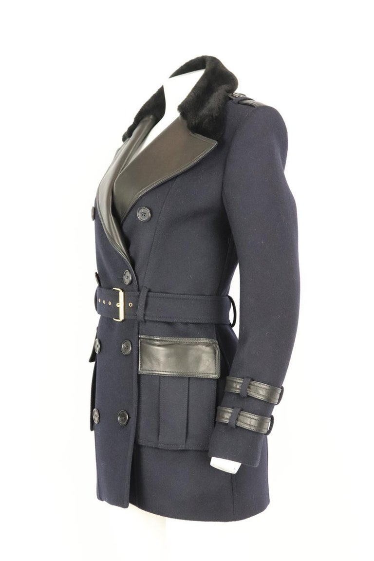 Balmain Belted Rabbit Fur Trimmed Wool Blend Coat Fr 36 Uk 8 For Sale ...