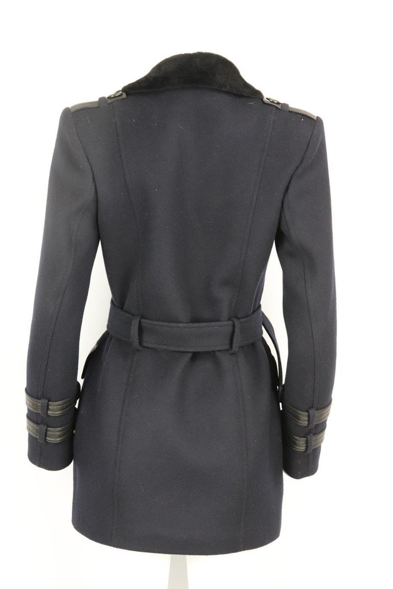 Balmain Belted Rabbit Fur Trimmed Wool Blend Coat Fr 36 Uk 8 For Sale ...