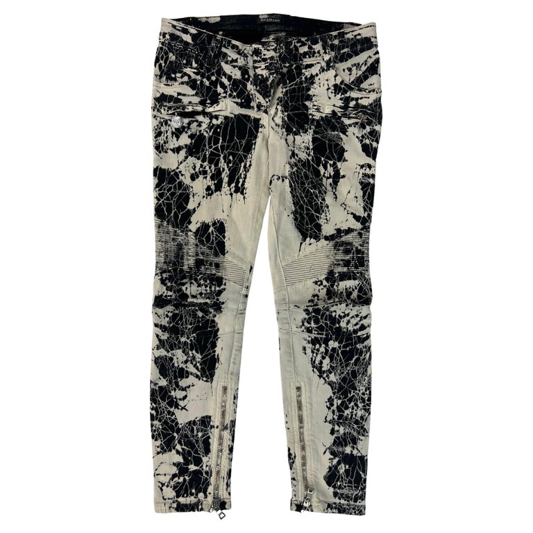 Balmain Black and White Denim Jean Pants, Size 40 For Sale at 1stDibs