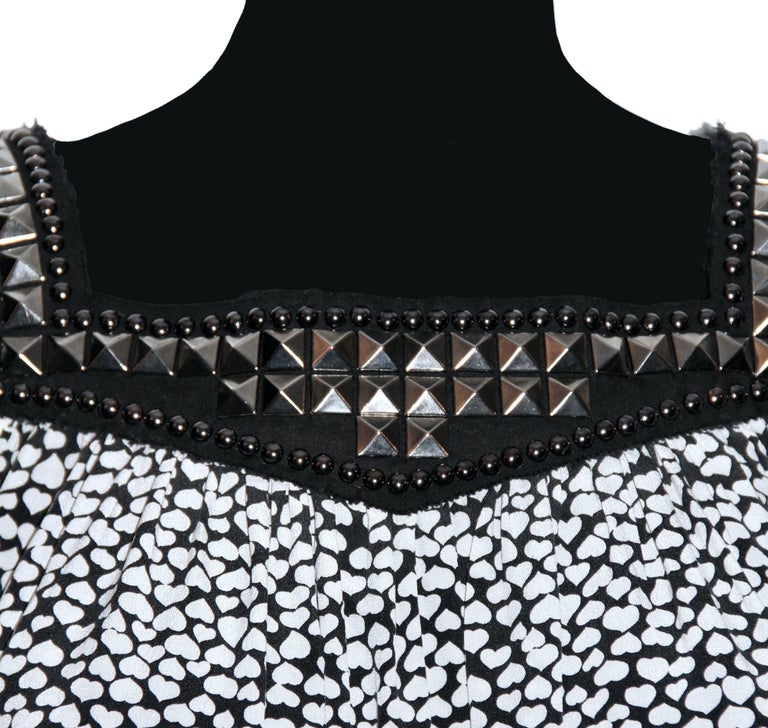 Balmain Black and White Heart Print Silk Mini Dress For Sale at 1stDibs