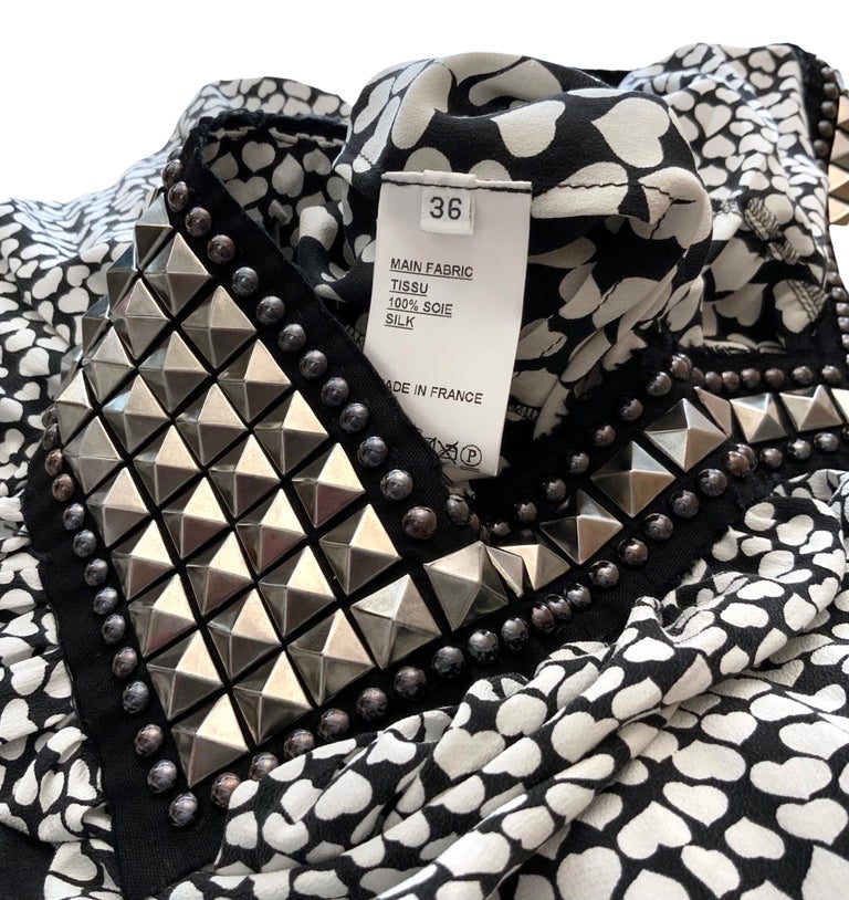 Balmain Black and White Heart Print Silk Mini Dress For Sale at 1stDibs