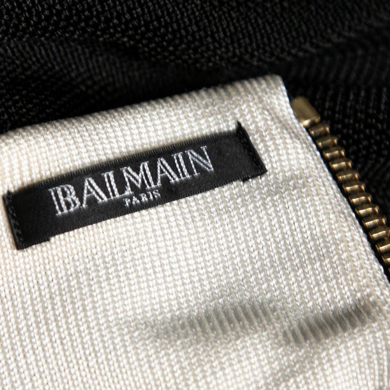 Balmain Black and White Knit Slit Detailed Pencil Midi Skirt S For Sale ...